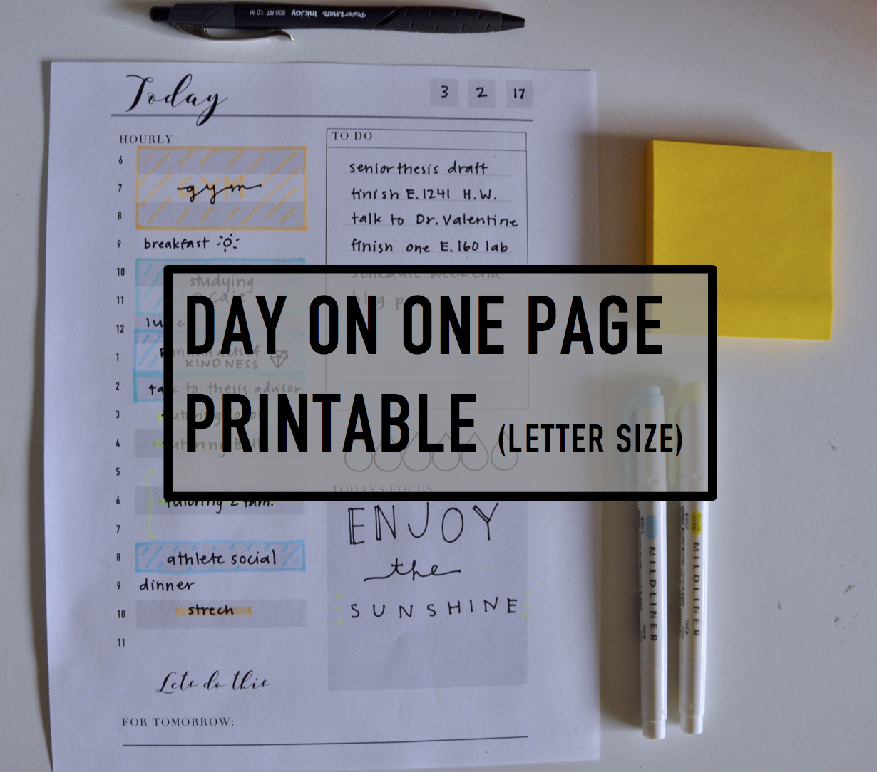 Day on one page free printable – Dr Paige Hoel